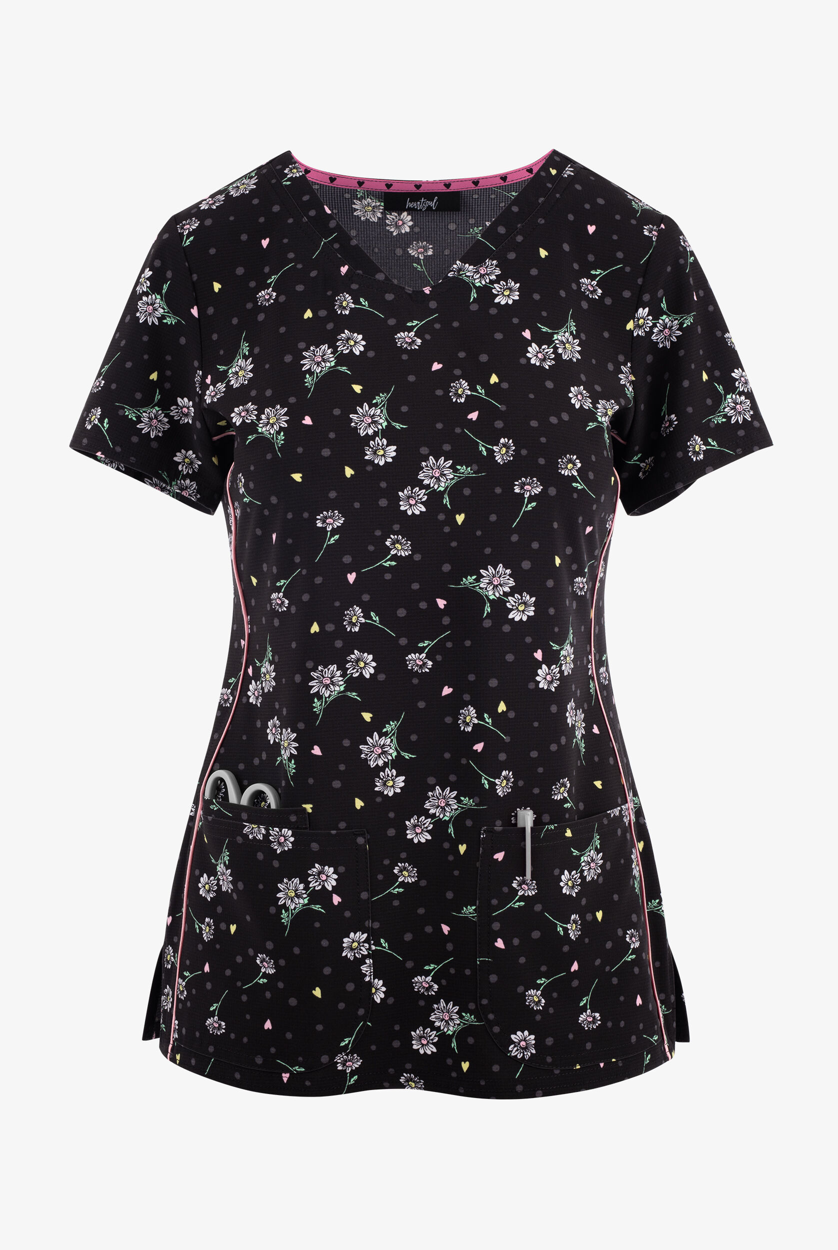 heartsoul Daisy Lovin' Floral Women's 2-pocket STRETCH V-Neck Print ...