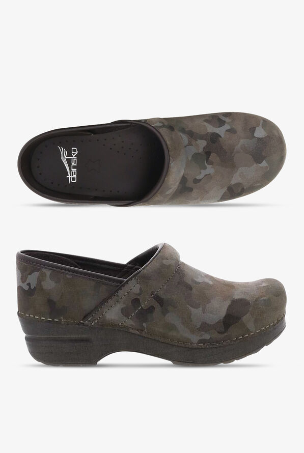 Dansko Professional Women's Camo Suede Leather Clogs, Nursing Shoes