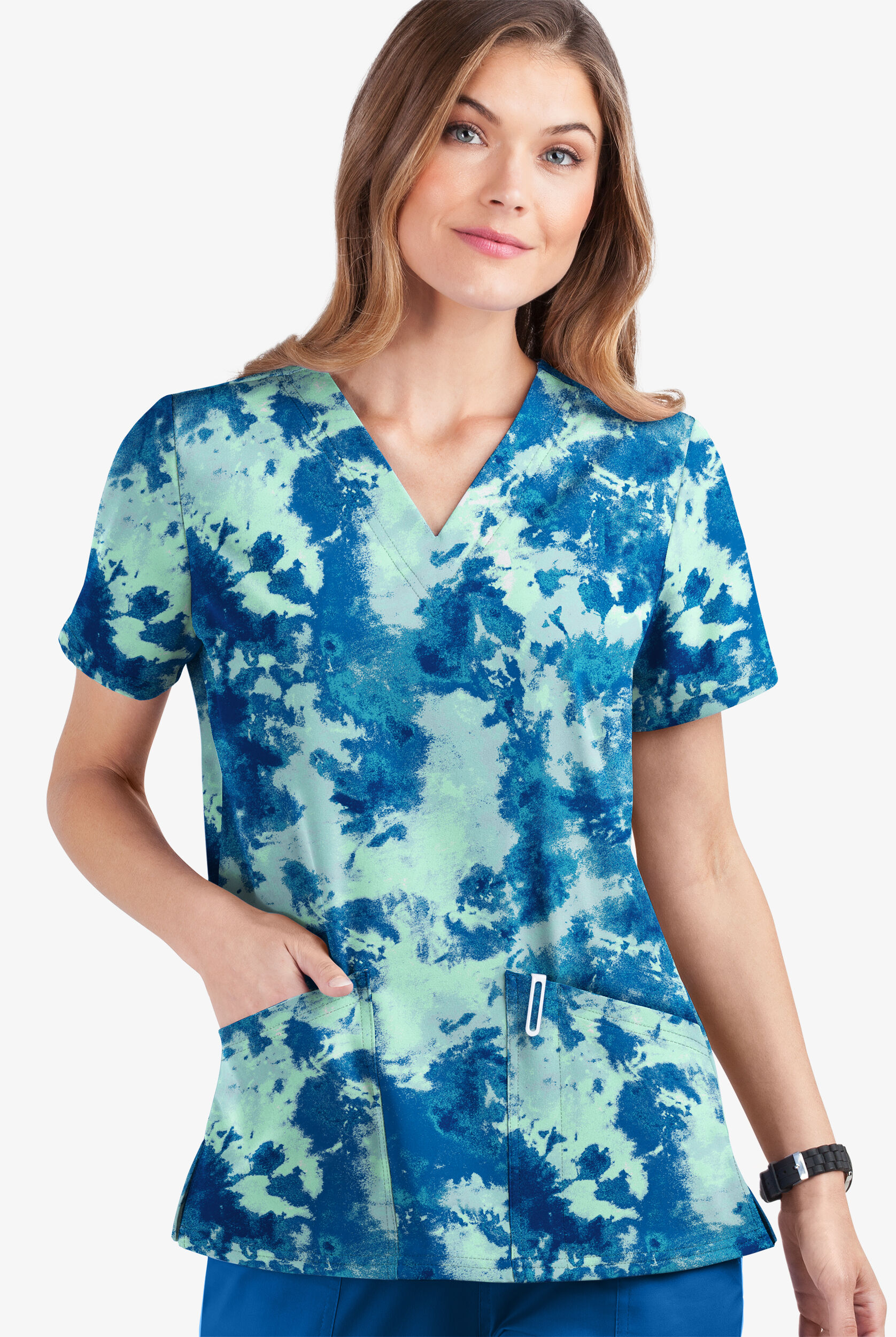 UA Butter-Soft STRETCH Watercolor Splash Print Scrub Top, Print Scrubs