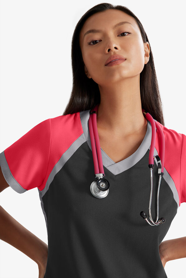 Grey's Anatomy Spandex STRETCH Color Block Scrub Top, Stretch Scrubs