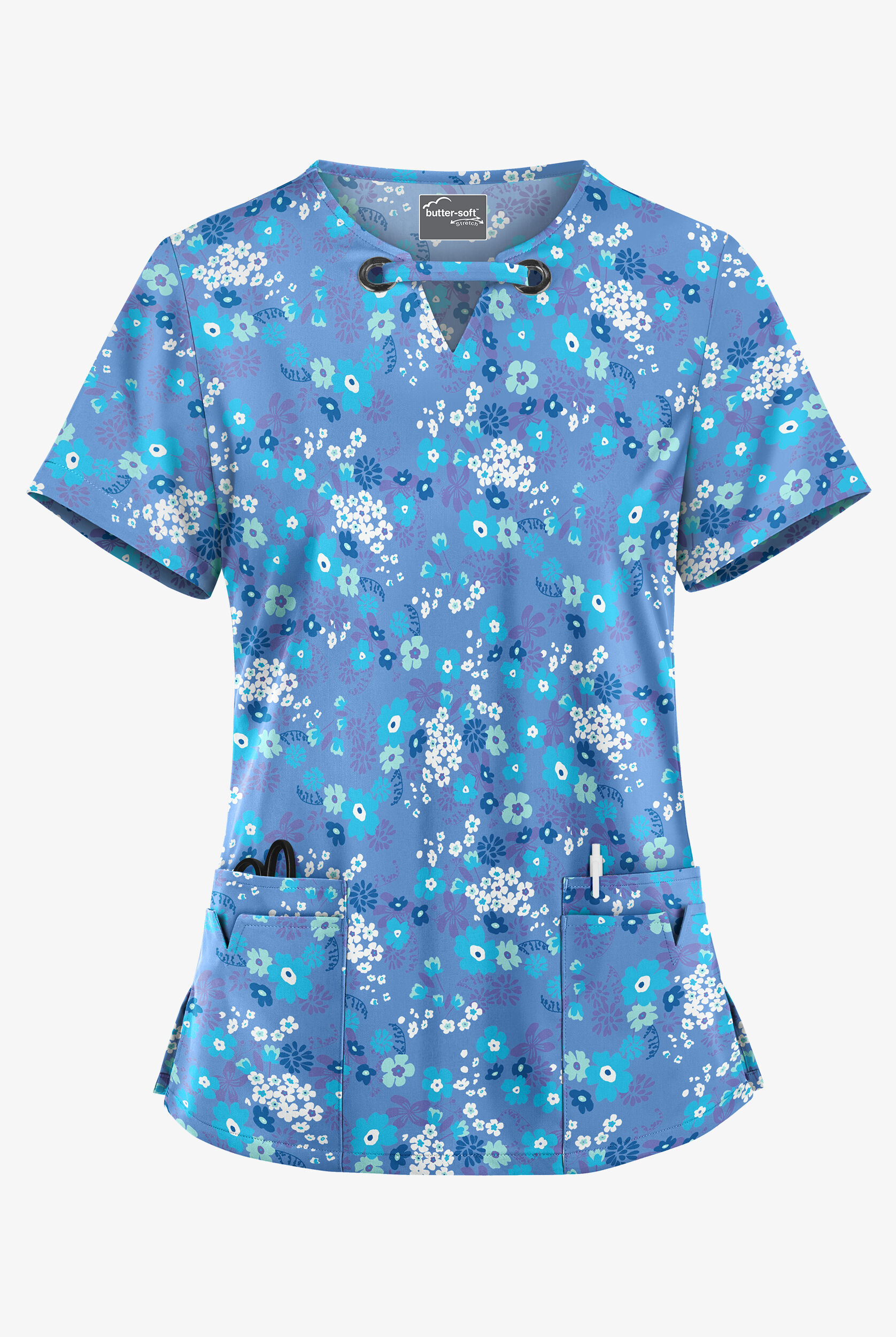 UA Butter-Soft Whispering Floral Ceil Print Scrub Top, Print Scrubs