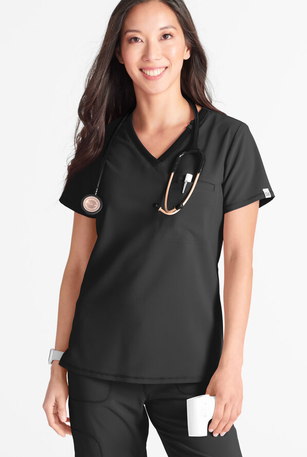 Cherokee Women's 1-Pocket STRETCH Rib-Knit Tuck In V-Neck Scrub Top ...