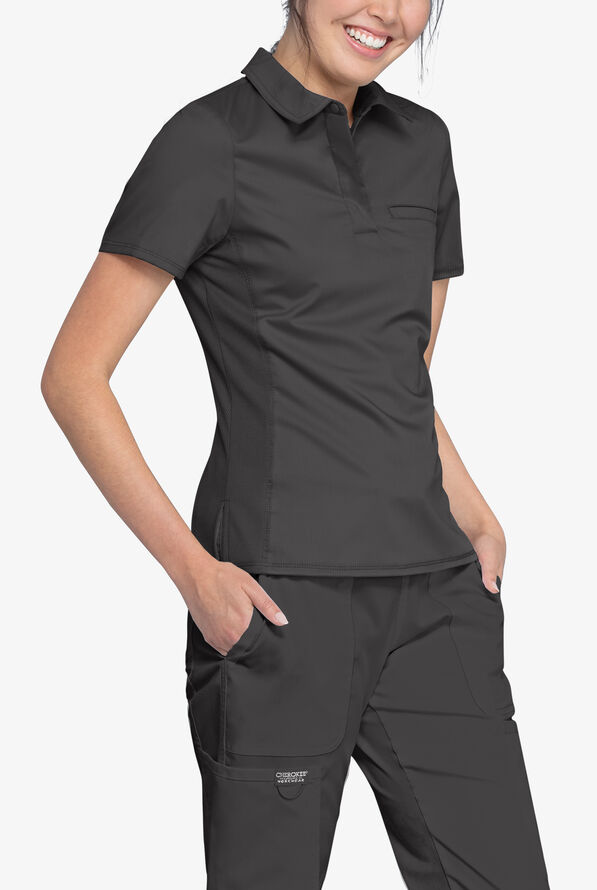 Cherokee Workwear Revolution Snap Front Polo Scrub Top, Polo Scrubs