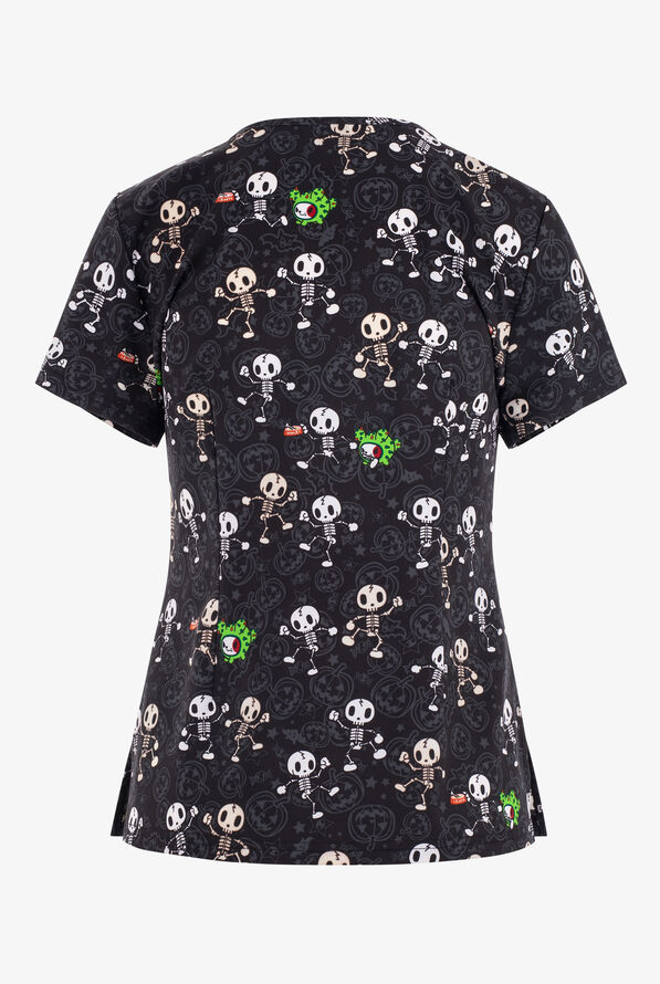 koi tokidoki Boogie Nights Skeletons Women's 2-Pocket STRETCH V-Neck ...