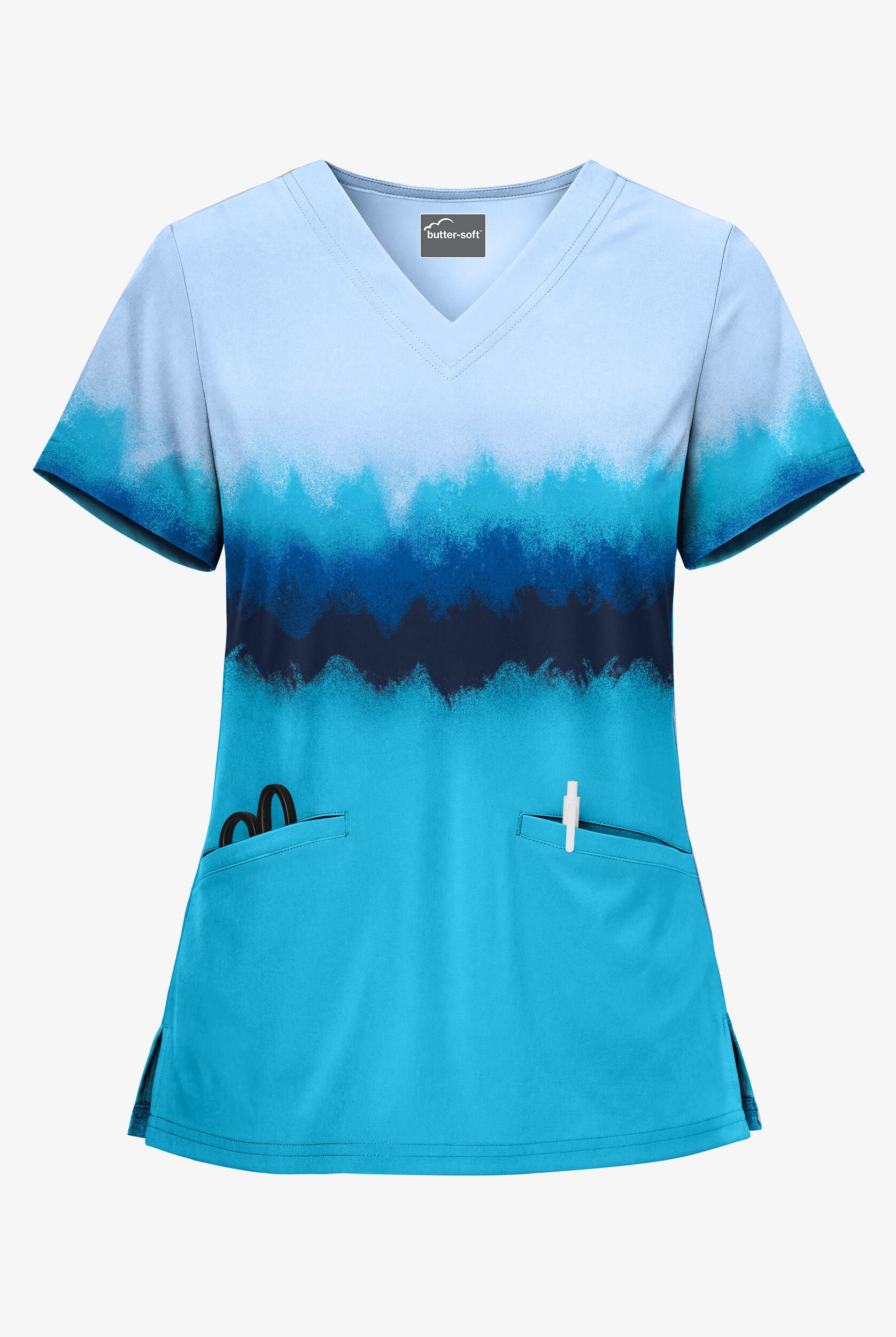 UA Butter-Soft Painted Stripes V-Neck Print Scrub Top, Print Scrubs