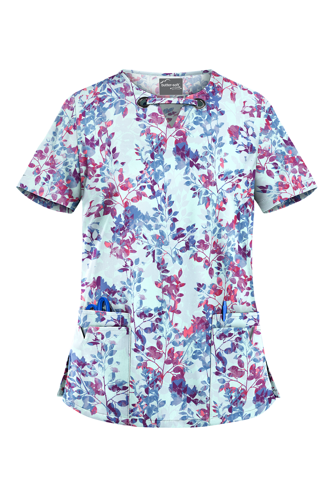 UA Butter-Soft STRETCH Ice Blue Print Scrub Top, Nursing Tops