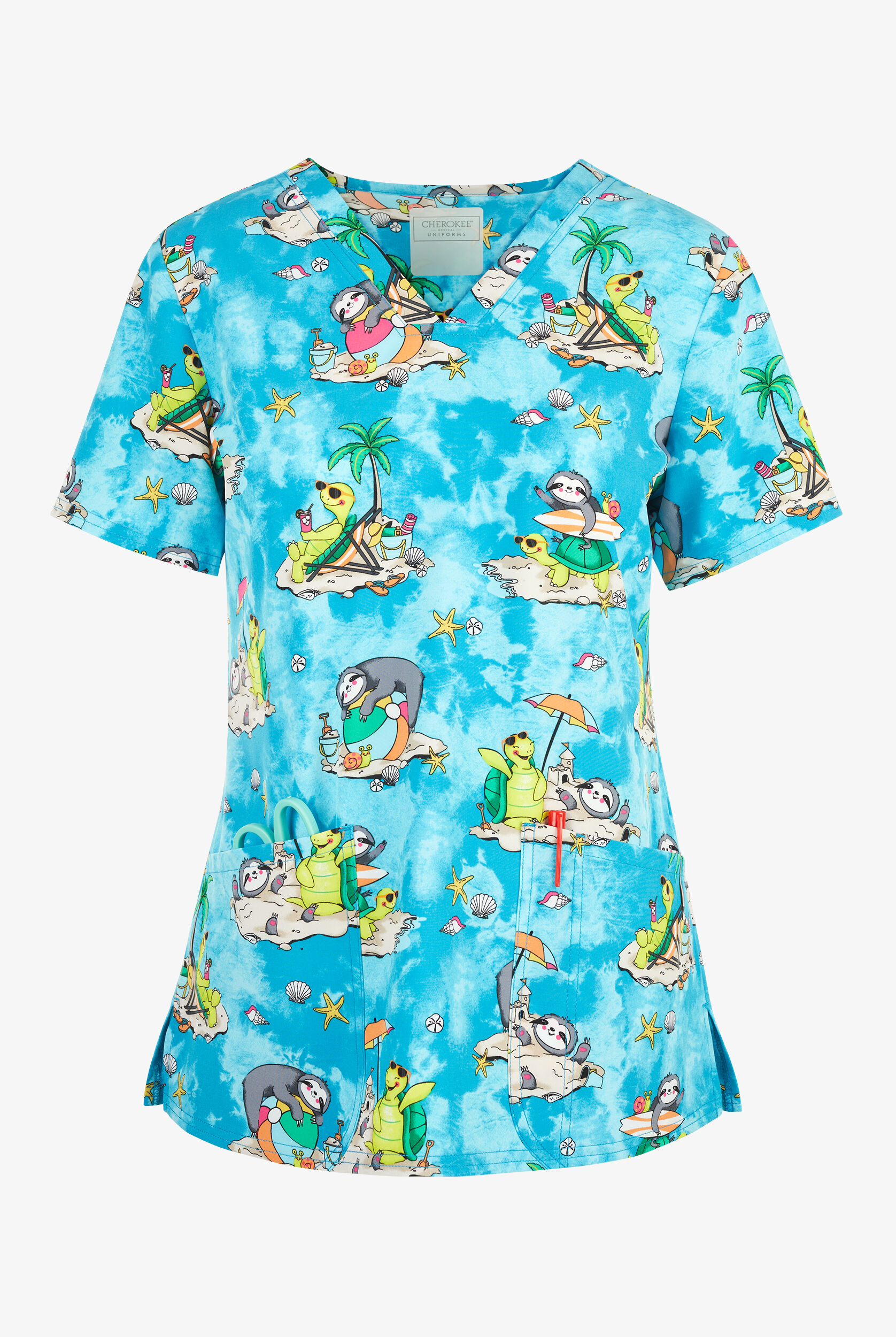 Cherokee Slow Tide Women's 2-Pocket STRETCH V-Neck Print Scrub Top ...