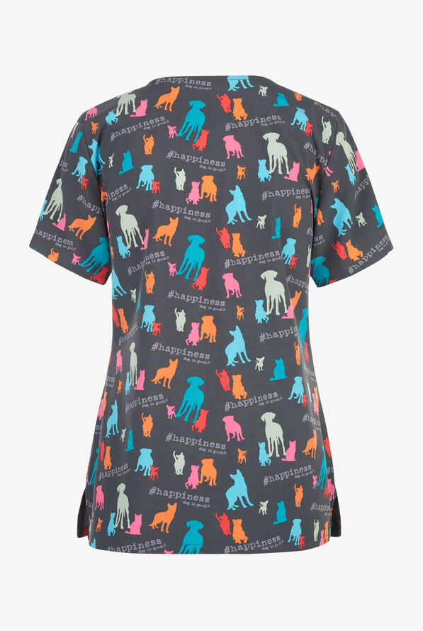 Tooniforms Dog Is Good Hashtag Happiness Women's 3-Pocket STRETCH V ...