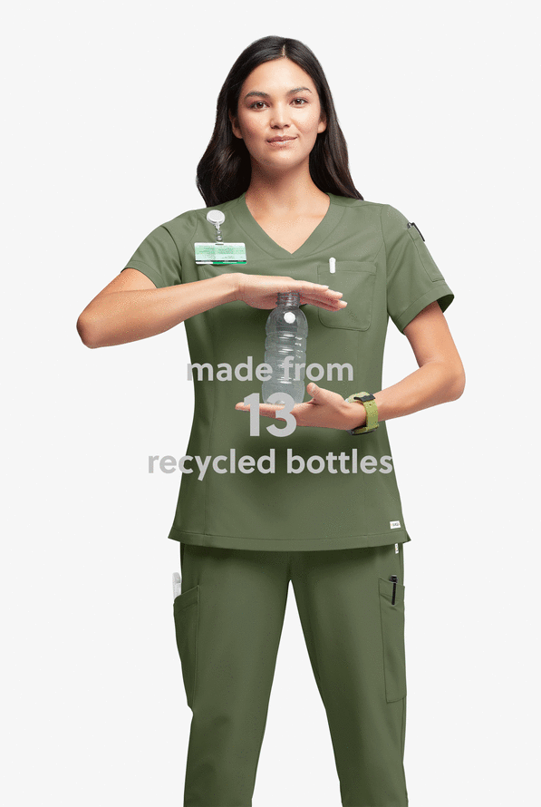 ReSurge Women's 3-Pocket Tuck-in V-Neck Scrub Top, Stretch Scrubs