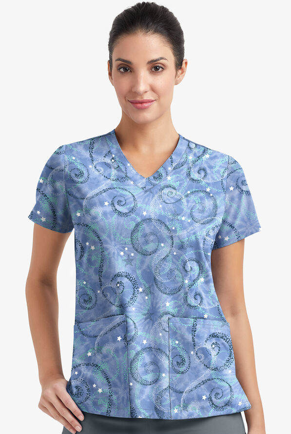 Easy STRETCH Whimsical Sky Ceil Women's 2-Pocket V-Neck Scrub Top ...