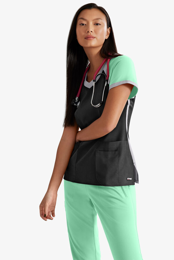 Grey's Anatomy Spandex STRETCH Color Block Scrub Top, Stretch Scrubs