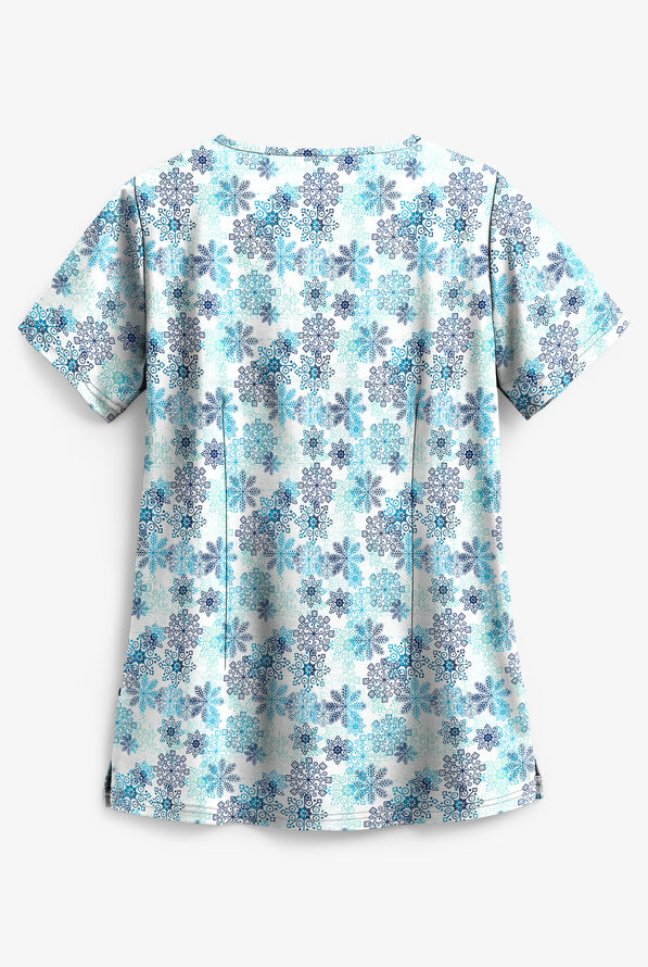 UA Falling Snowflakes Aqua Moon Notch Neck Scrub Top, Holiday Scrubs