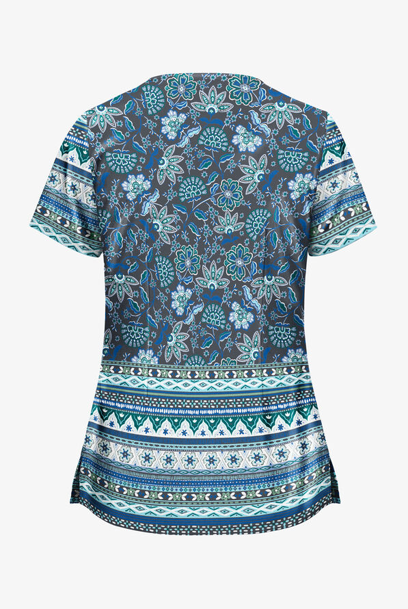 UA Butter-Soft Jacobean Border Pewter Women's 2-Pocket V-Neck Print ...