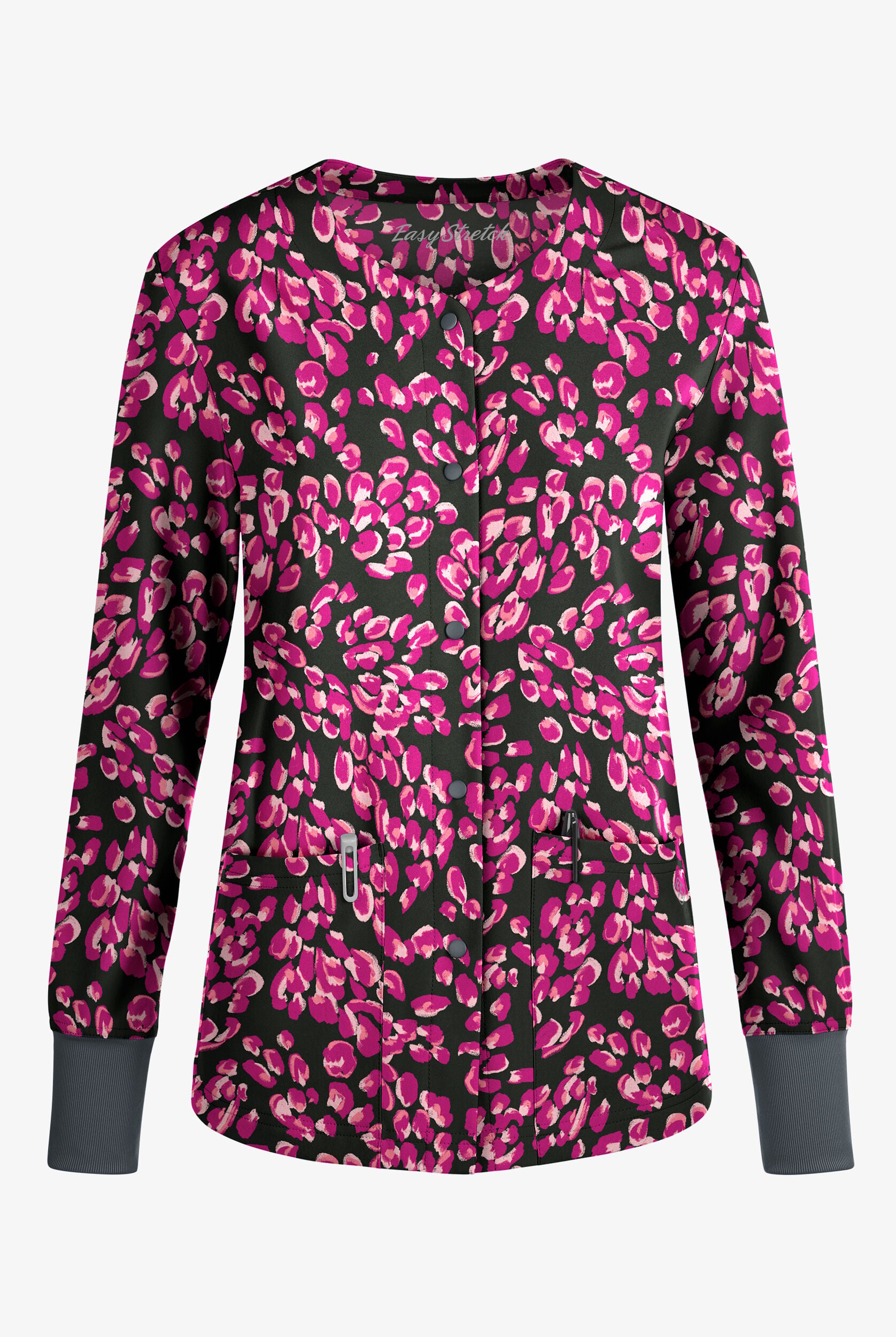 Easy STRETCH Modern Cheetah Pewter Women's Snap Front Print Scrub ...