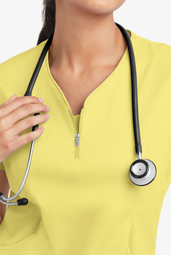 UA Butter-Soft STRETCH Curved Neck Zipper Scrub Top | Fashion Scrubs