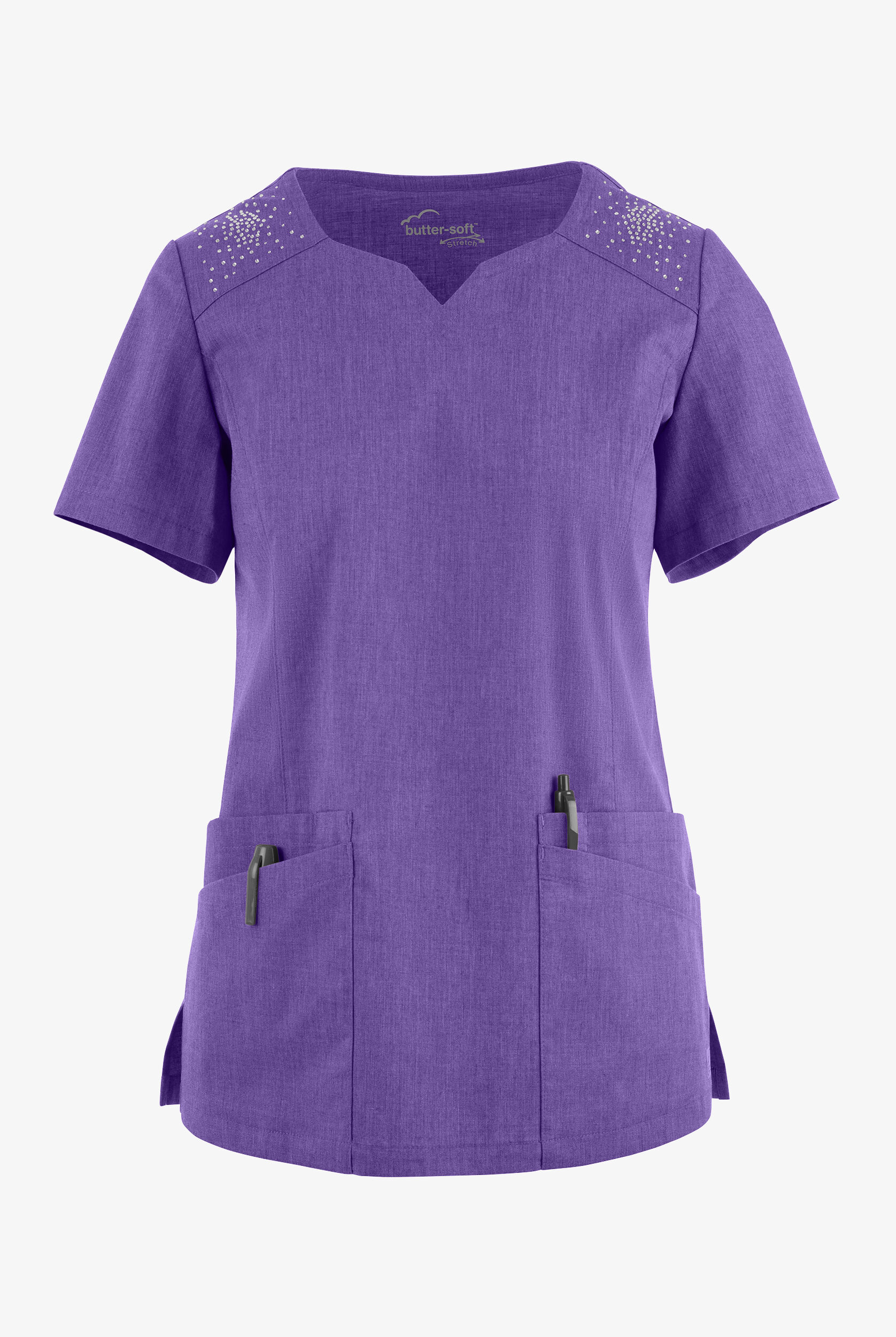 UA Butter-Soft STRETCH Women's 6-Pocket Crystal Bling Scrub Top