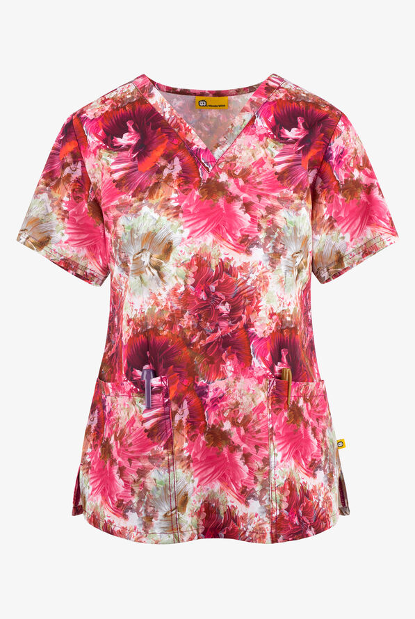 WonderWink Phoenix Tie Dye Women's 3-Pocket STRETCH V-Neck Print Scrub ...
