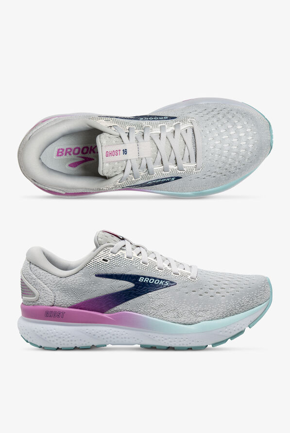 Brooks Women's Ghost 16 White/Grey/Estate Blue Athletic Lace Up Nursing ...