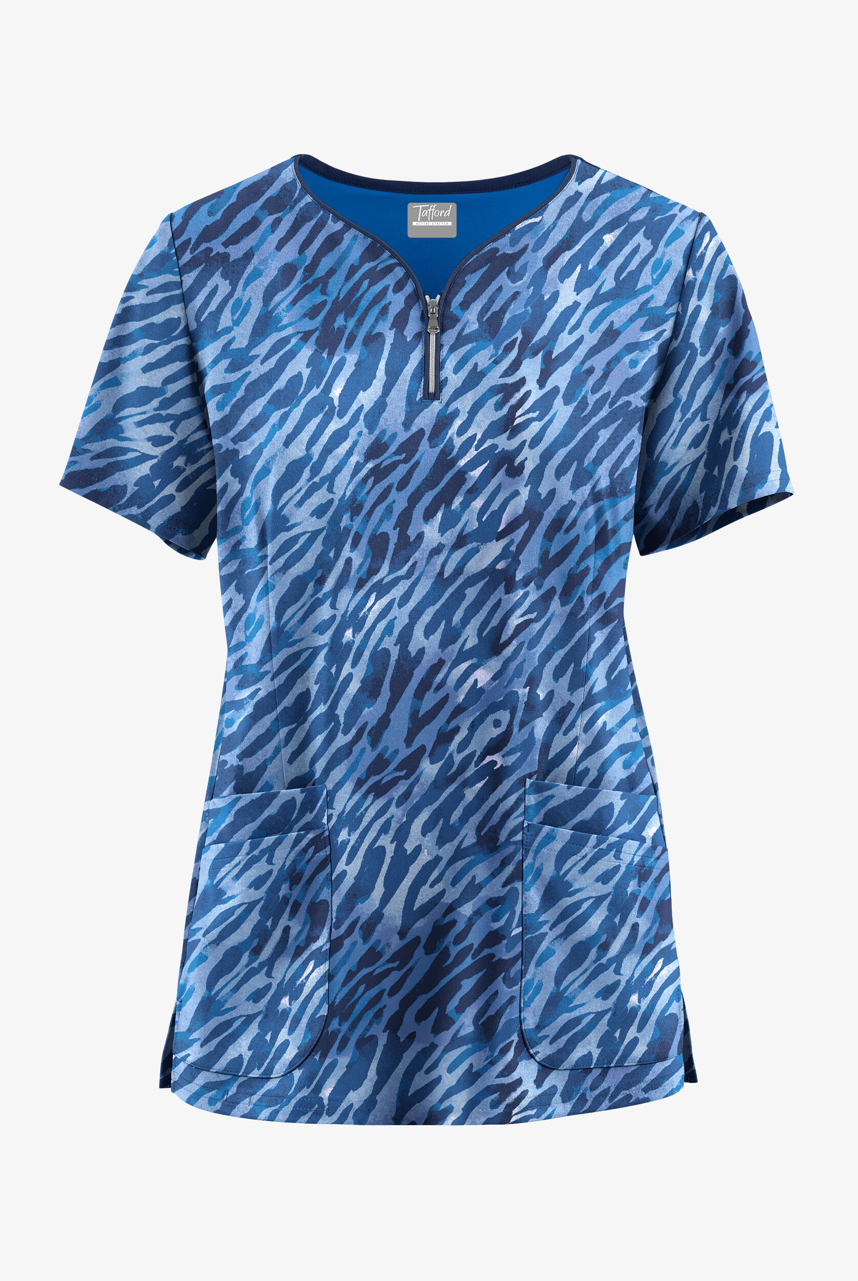 Easy STRETCH Animal Stripes Navy Women's 4-Pocket Zip Neck Closure ...