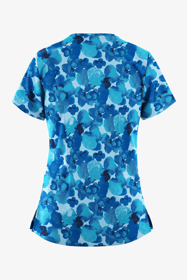 Easy STRETCH Watercolor Poppy Turquoise Women's Top, Print Scrubs