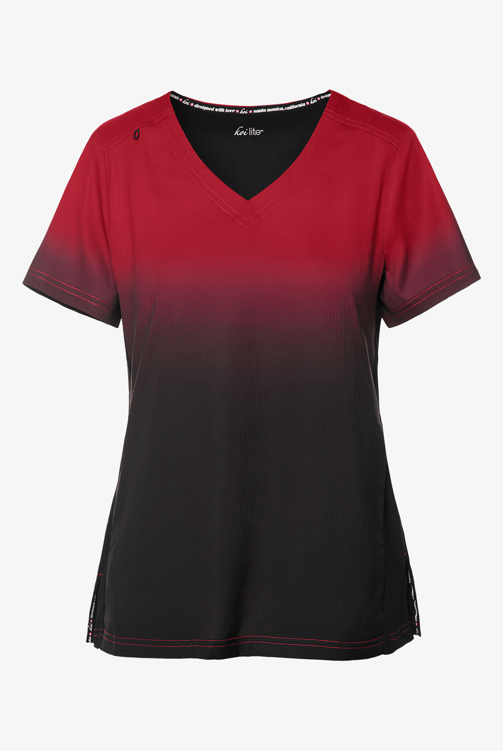 koi Lite™ Reform Ruby/Black Ombre Women's 2-Pocket STRETCH V-Neck Print ...
