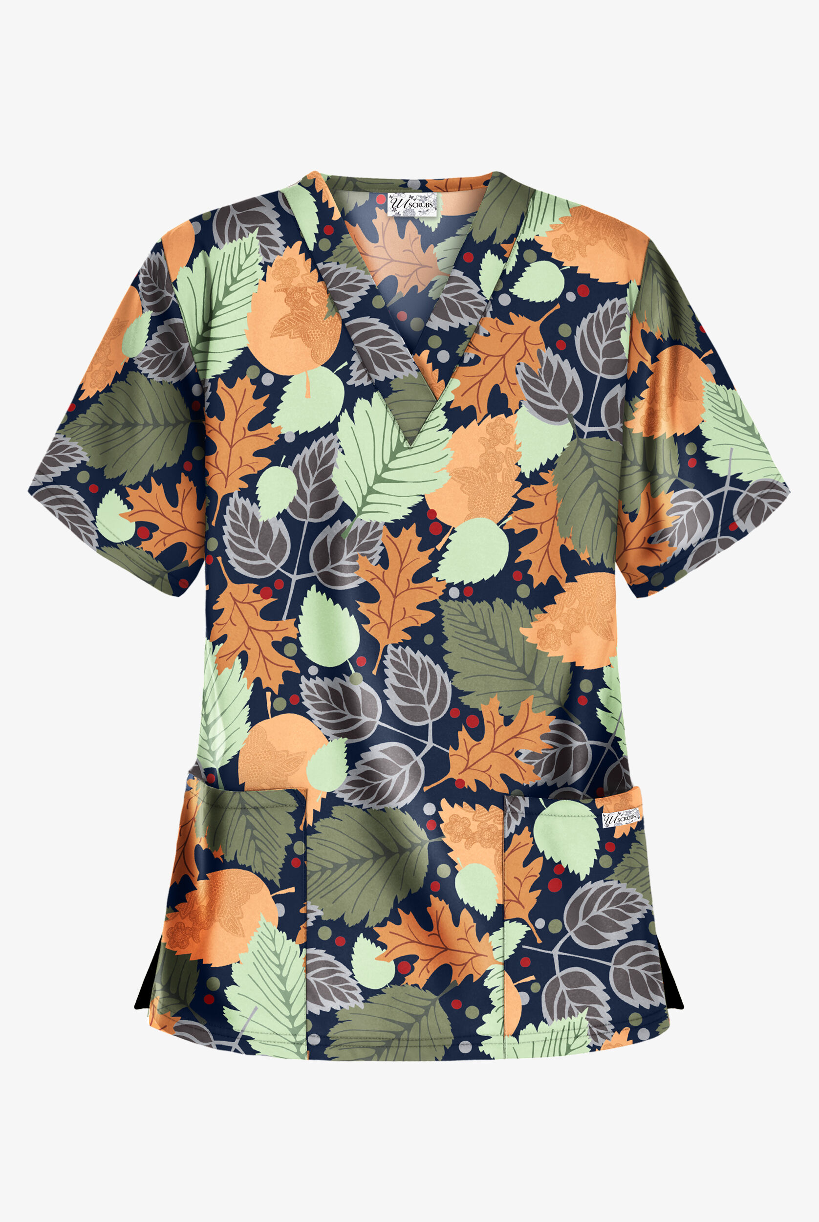 UA Woodland Leaves Navy Print Scrub Top, Nursing Print Tops