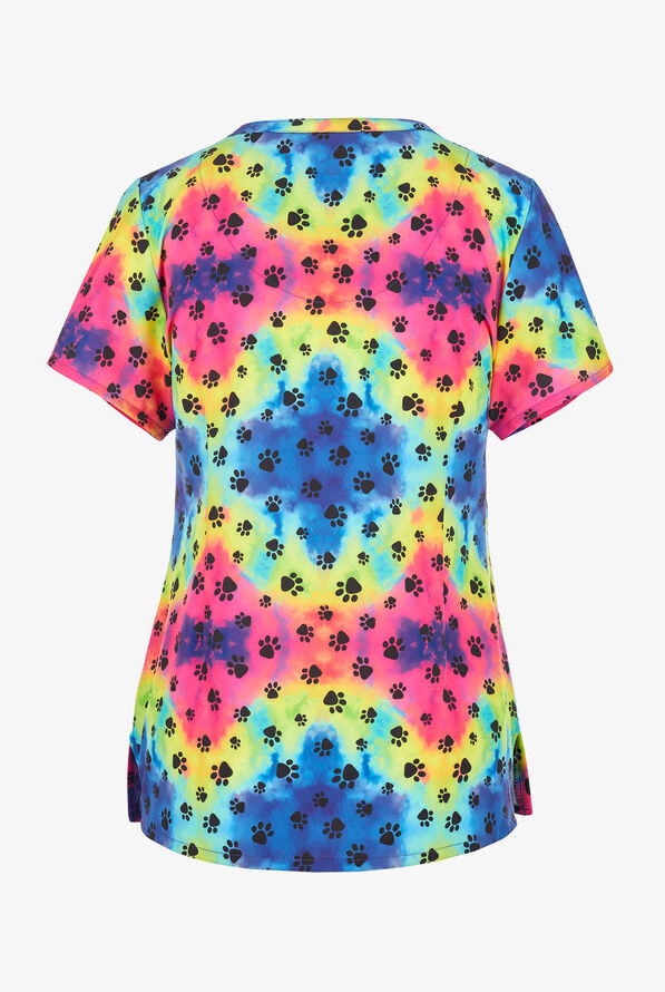 Maevn Happy Paws Women's 3-Pocket STRETCH V-Neck Print Scrub Top, Tie ...