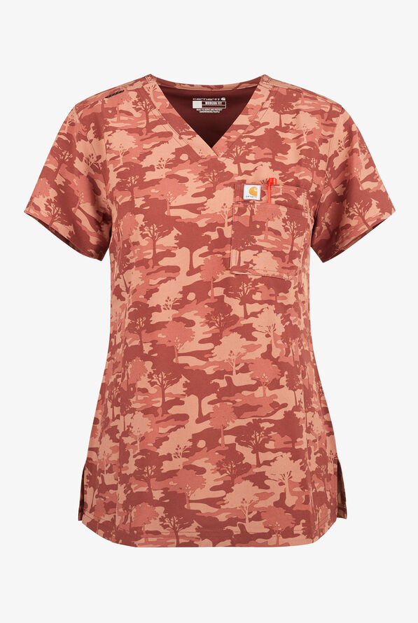 Carhartt Topiary Camo Women's 1-Pocket STRETCH V-Neck Print Scrub Top ...