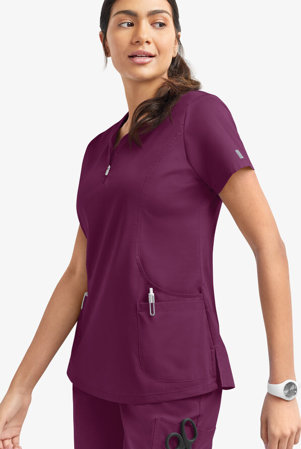 UA Butter-Soft STRETCH Curved Neck Zipper Scrub Top | Fashion Scrubs