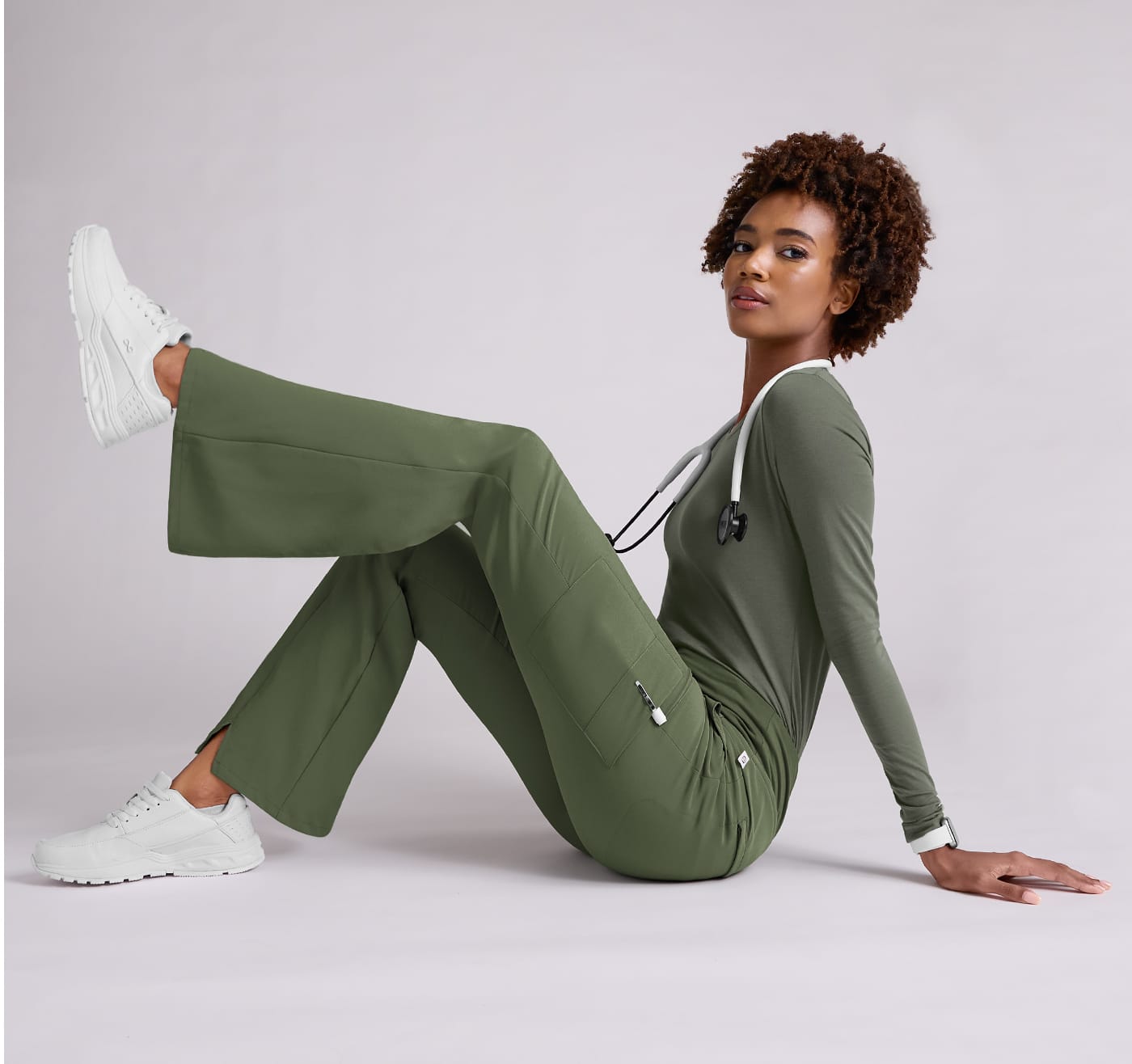 Wink Renew Yoga Waist Flare Notch Leg Cargo Pants